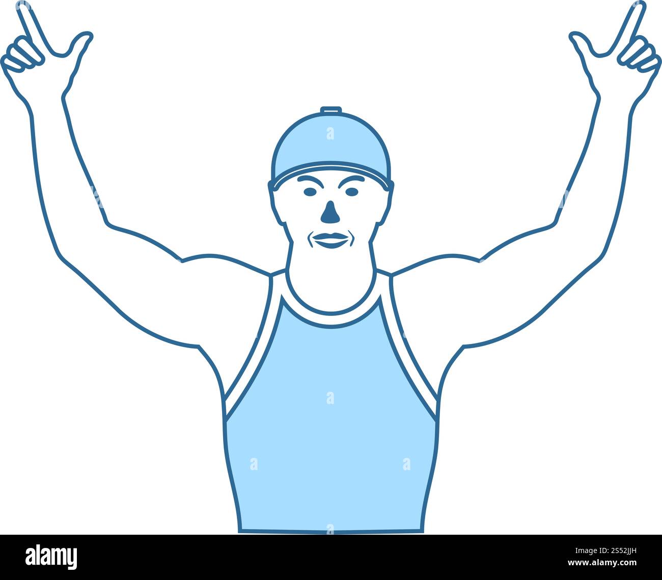 Football Fan With Hands Up Icon. Thin Line With Blue Fill Design ...