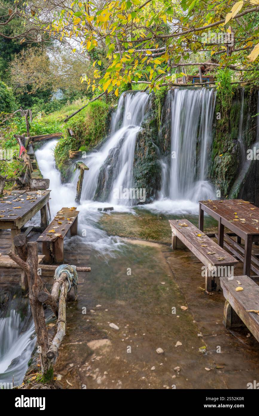 An outdoor restaurant at Roski Slap, Krka National Park, Croatia ...