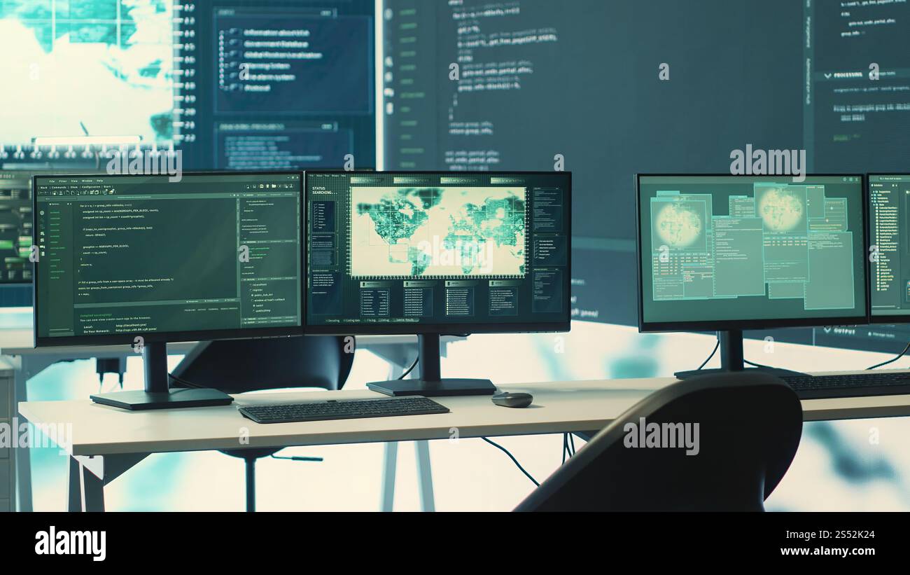 Empty cyber operations center for governmental hacking and threat ...