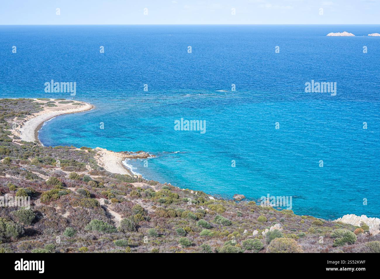 Aerial view of the small beaches on the coast of Castiadas in Sardinia ...