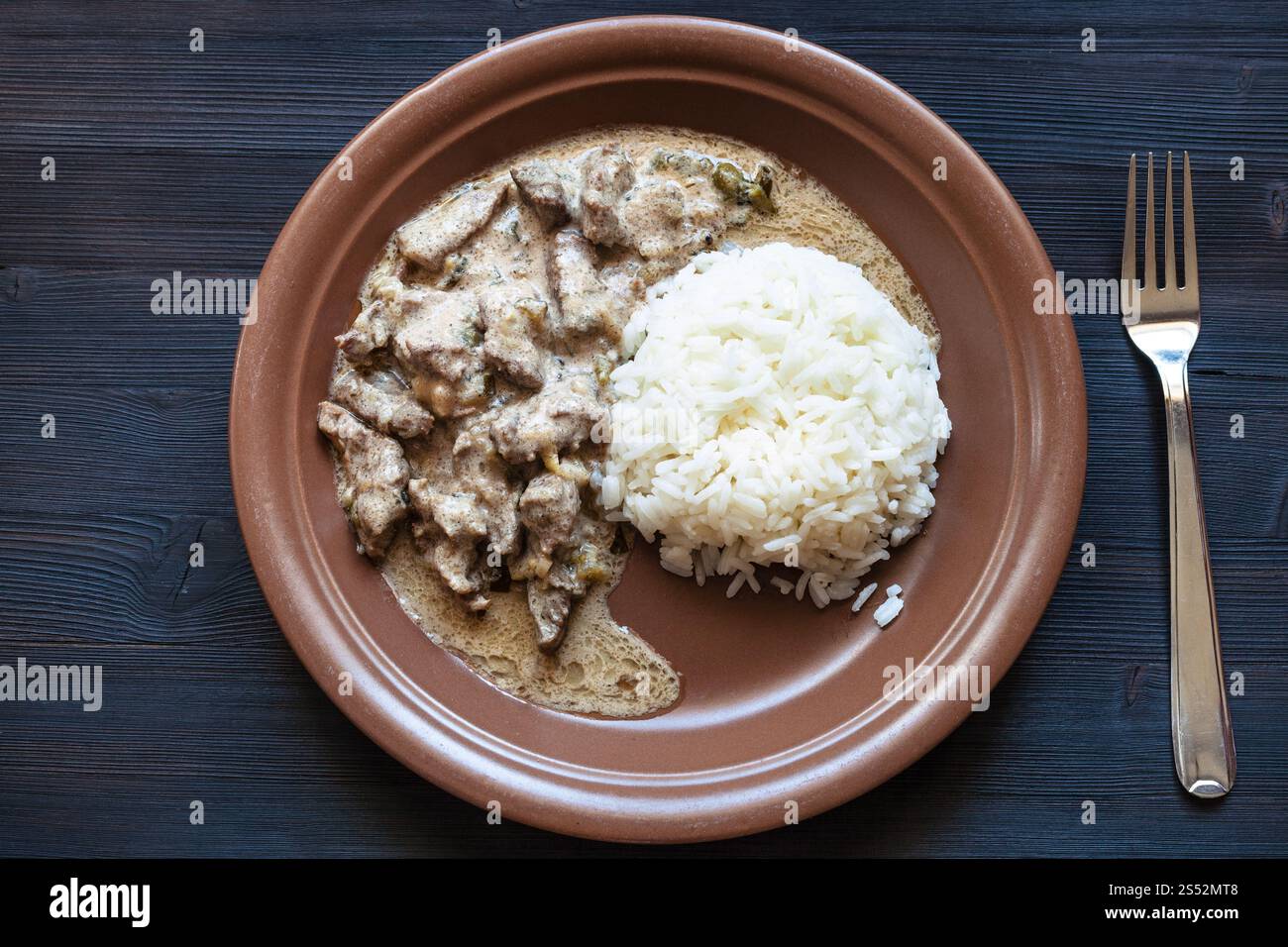 Russian cuisine dish - served portion of Beef Stroganoff (Beef ...