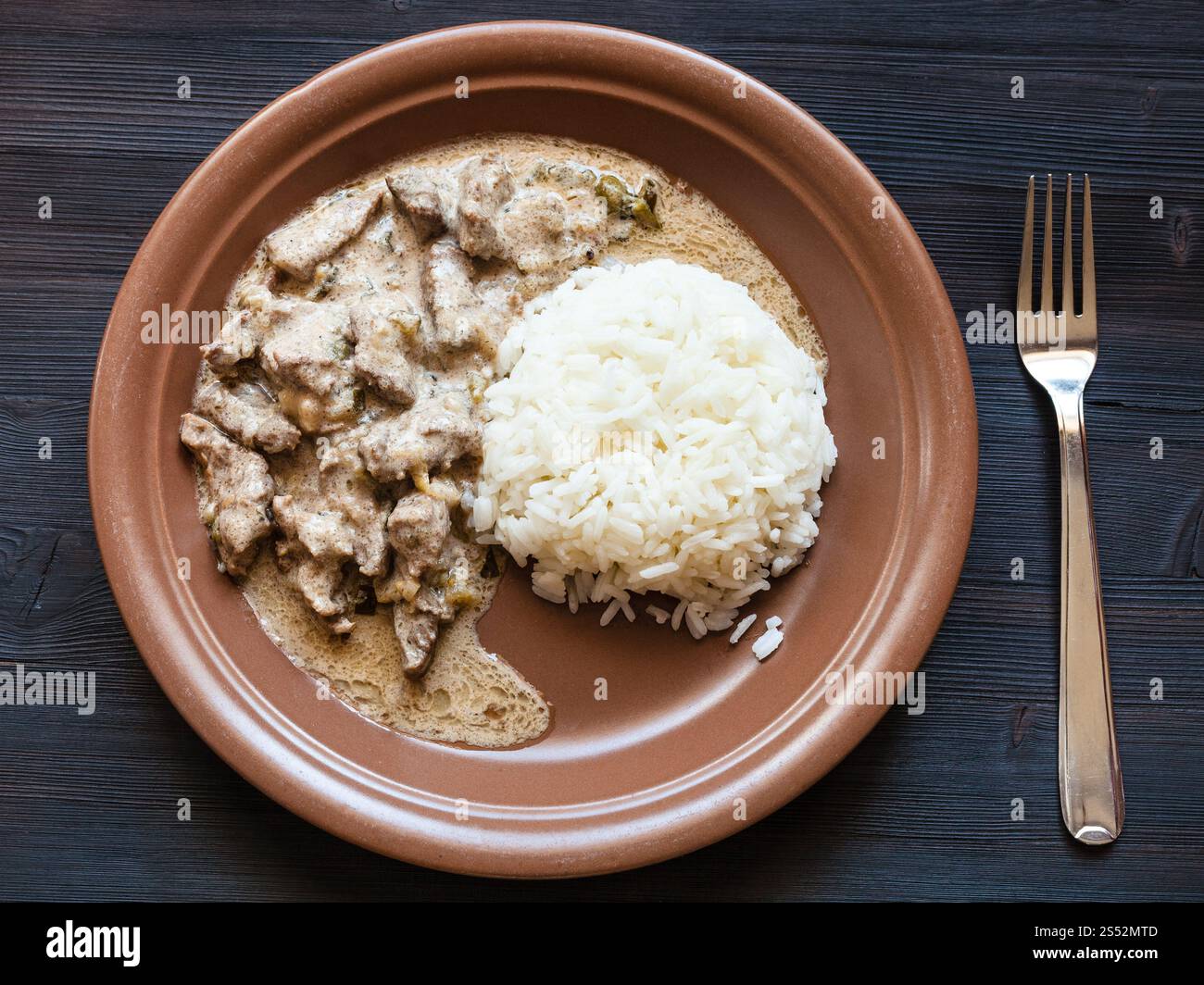 Russian cuisine dish - served portion of Beef Stroganoff (Beef ...