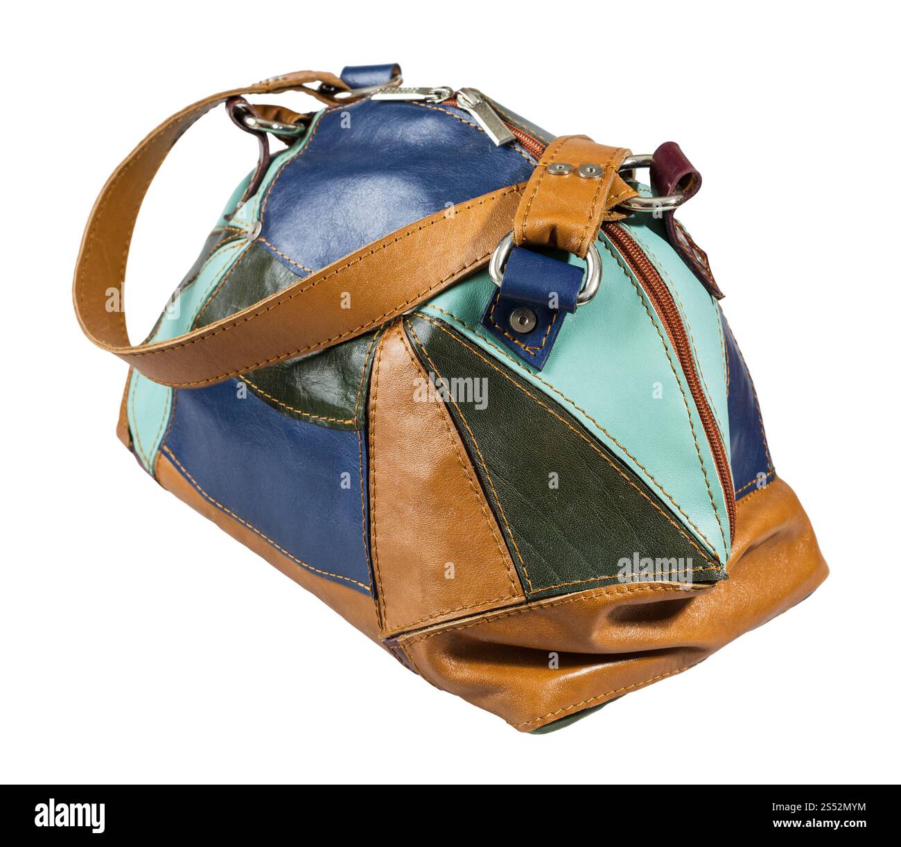 handmade patchwork leather multicolored handbag isolated on white ...