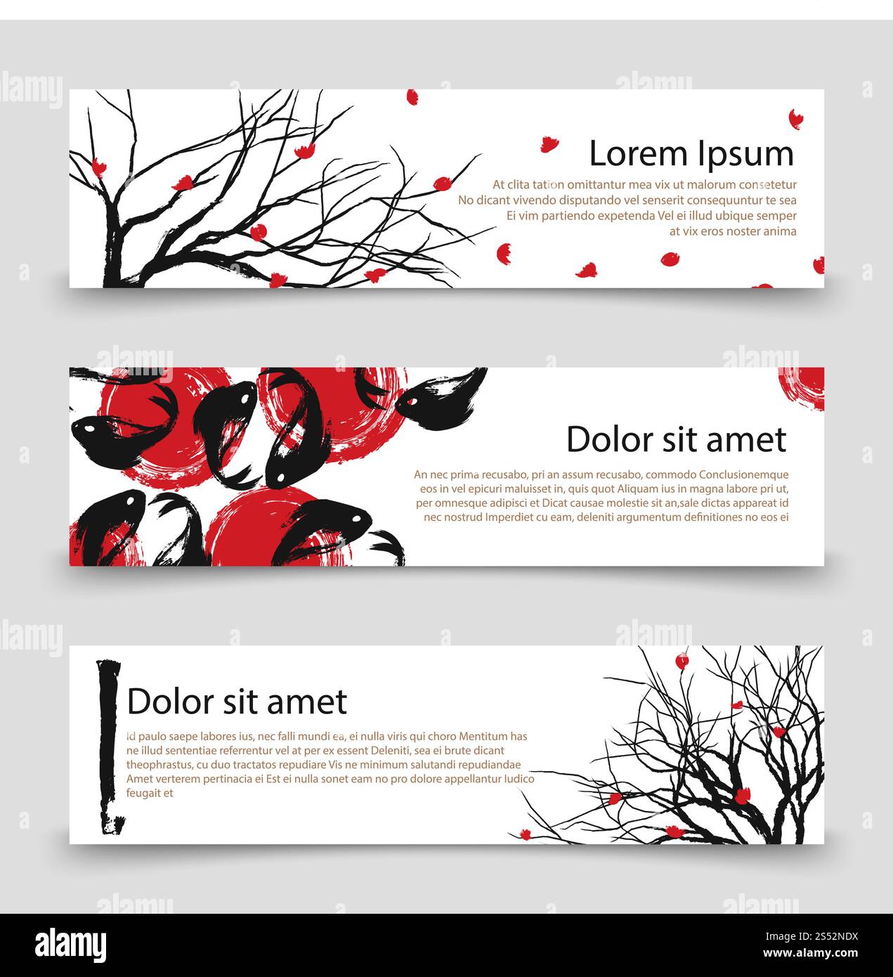 Japanese banner or poster templates. Asian banners with vector sakura ...