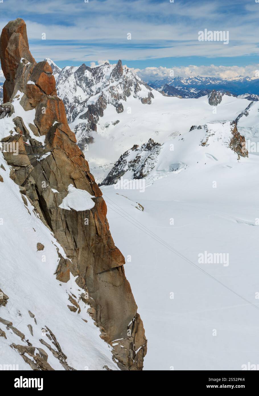 Mont Blanc rocky mountain massif summer view from Aiguille du Midi Mount, Chamonix, French Alps ...