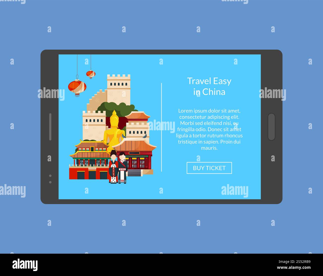 Travel in china banner on tablet. Vacation tour vector illustration ...
