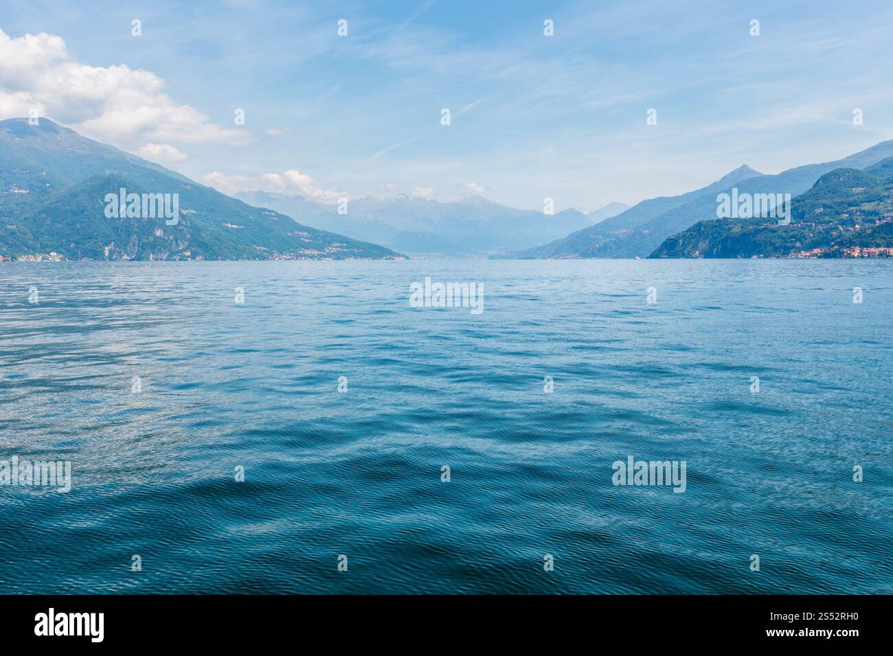 Lake Como (Italy) summer coast hazy view from ship board Stock Photo ...