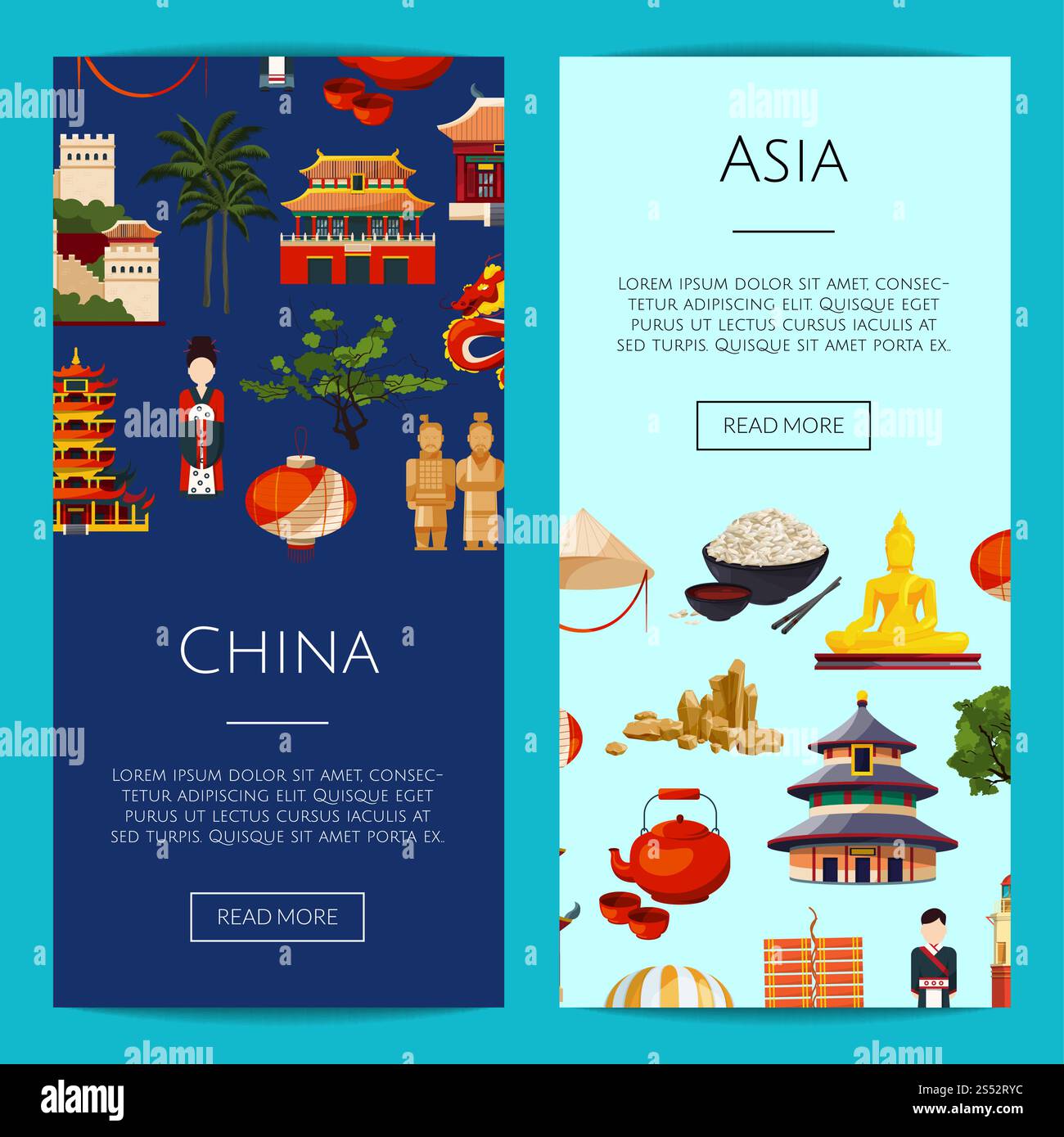 Vector flat style china elements and sights vertical web banners ...