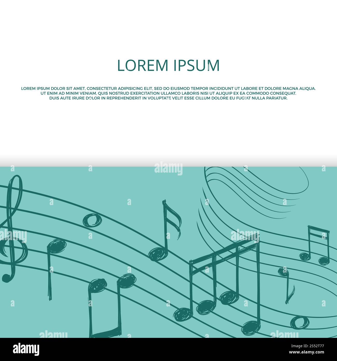 Hand drawn music wave with notes vector banner or poster template ...