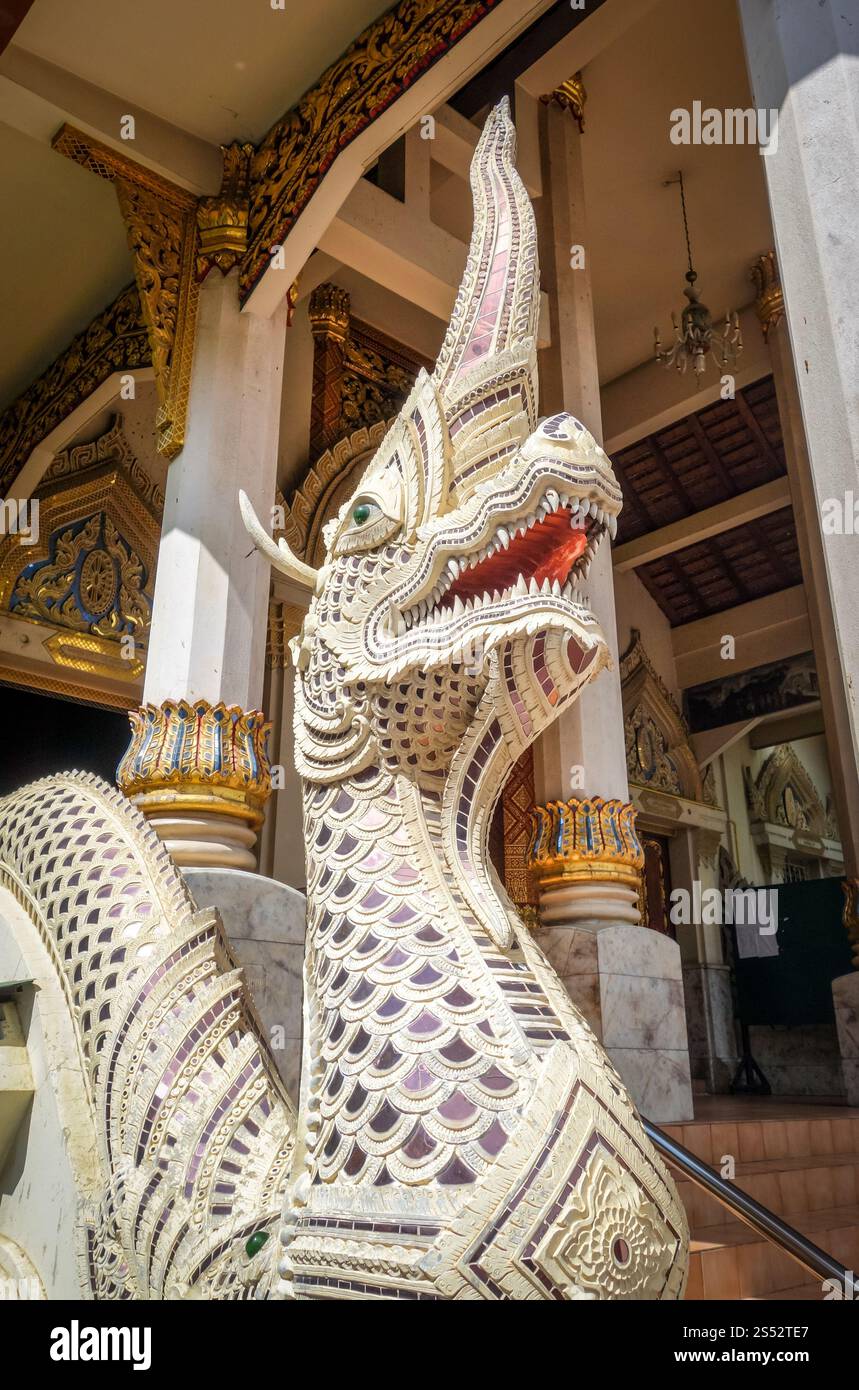 Dragon statue in Wat Chomphu temple, Chiang Mai, Thailand. Statue in ...