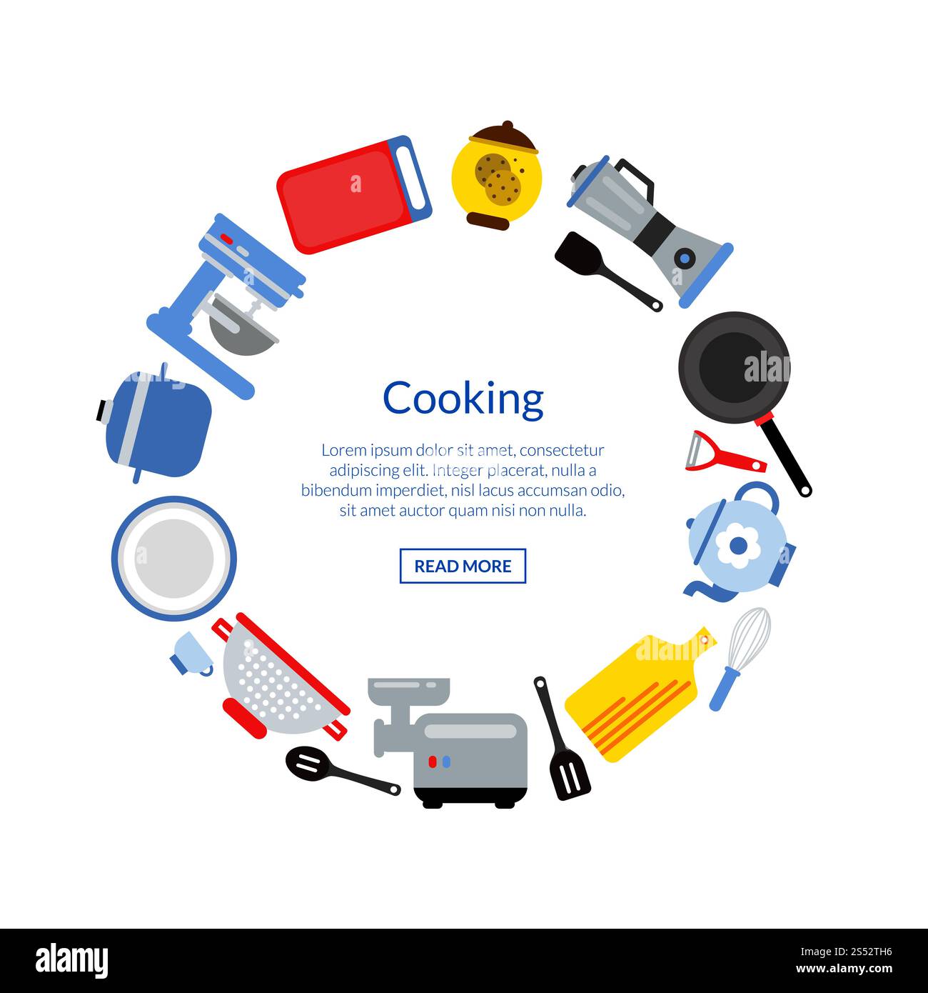 Vector flat style kitchen utensils in circle form with place for text ...
