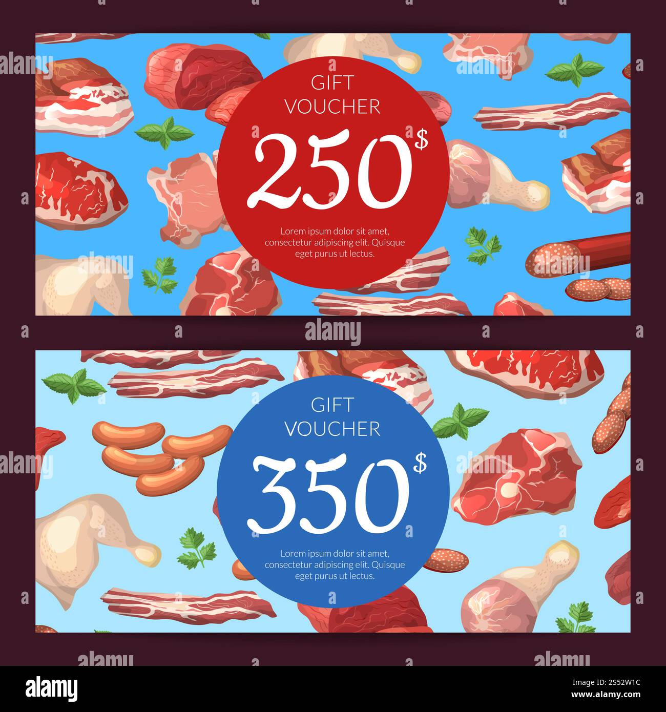 Vector cartoon meat elements discount or gift card voucher templates ...