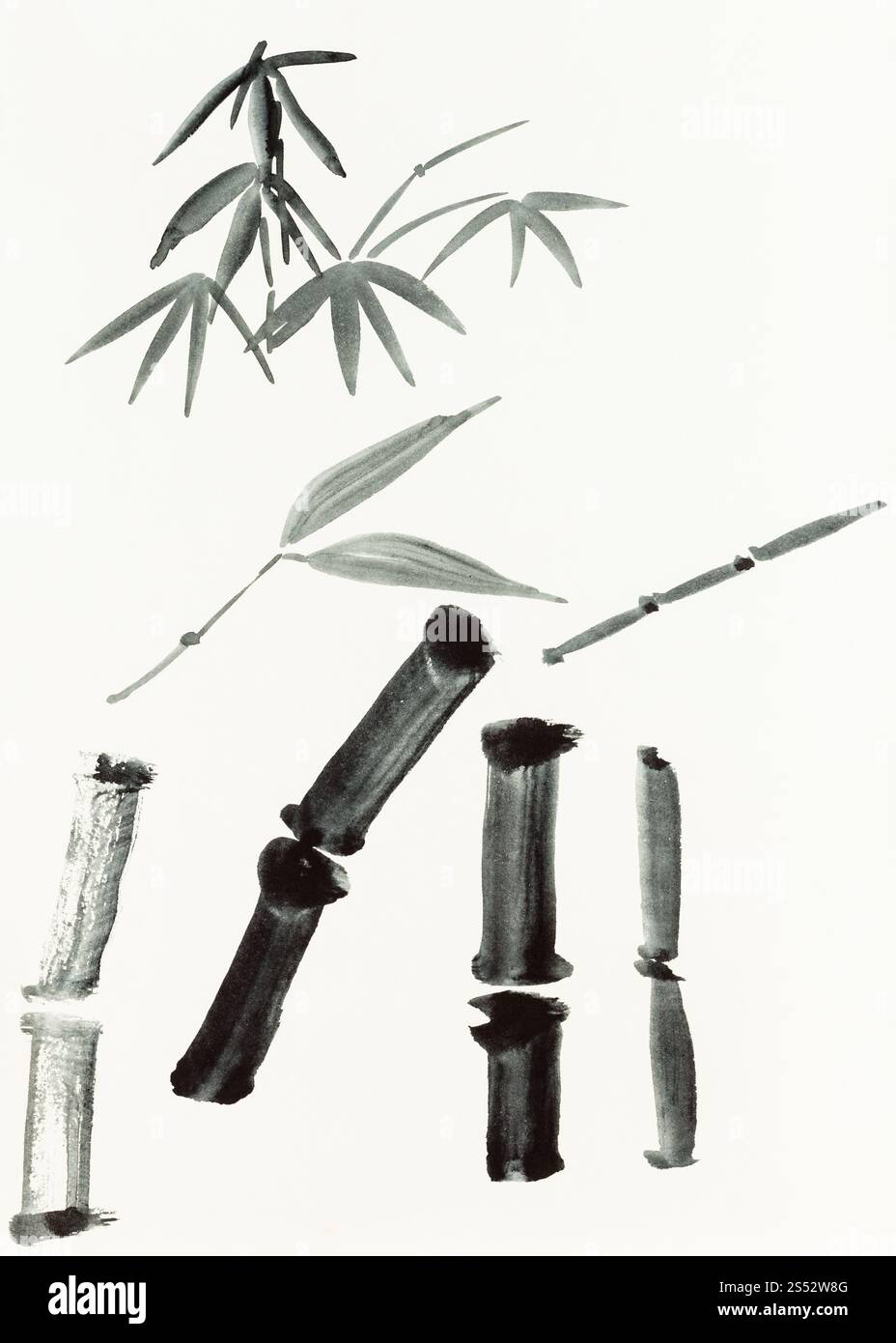 training drawing in sumi-e (suibokuga) style with watercolor paints ...