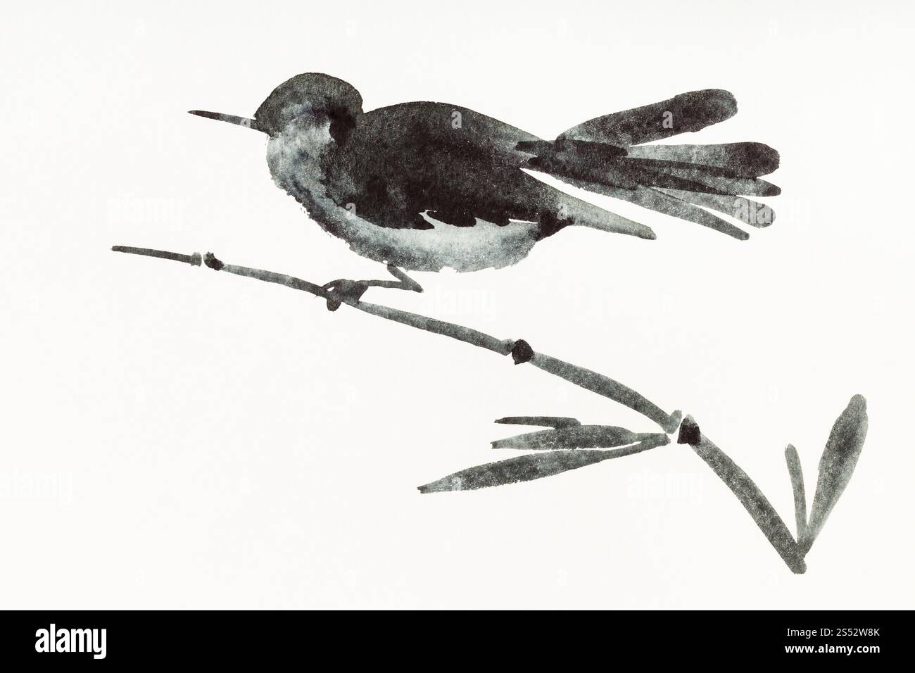 training drawing in sumi-e (suibokuga) style with watercolor paints ...