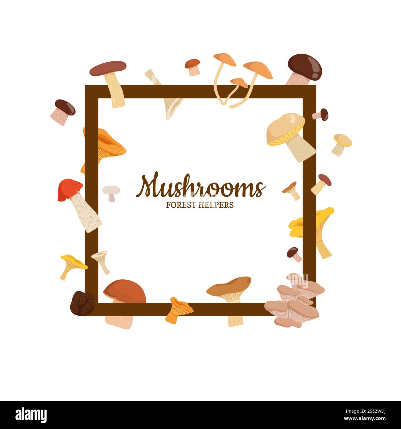 Vector frame with cartoon mushrooms around it with place for text in ...