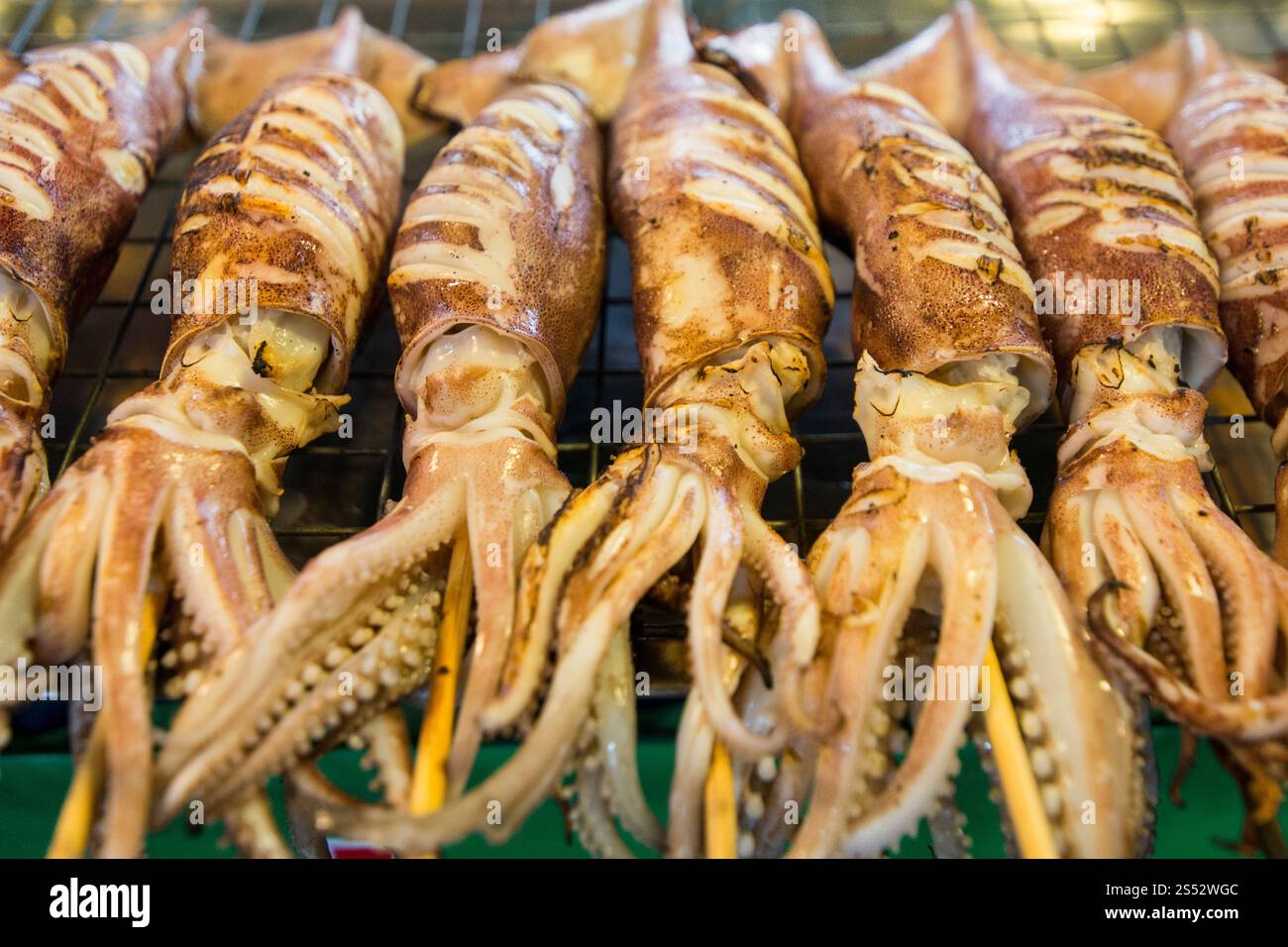 grill squid at the seafood and fish market at the Naklua Fish Market in ...