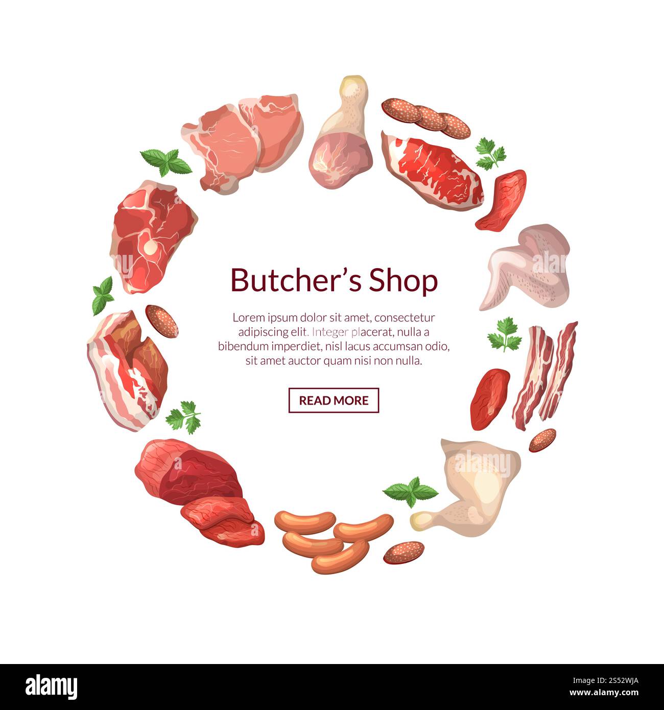 Vector cartoon meat elements in circle form with place for text in ...