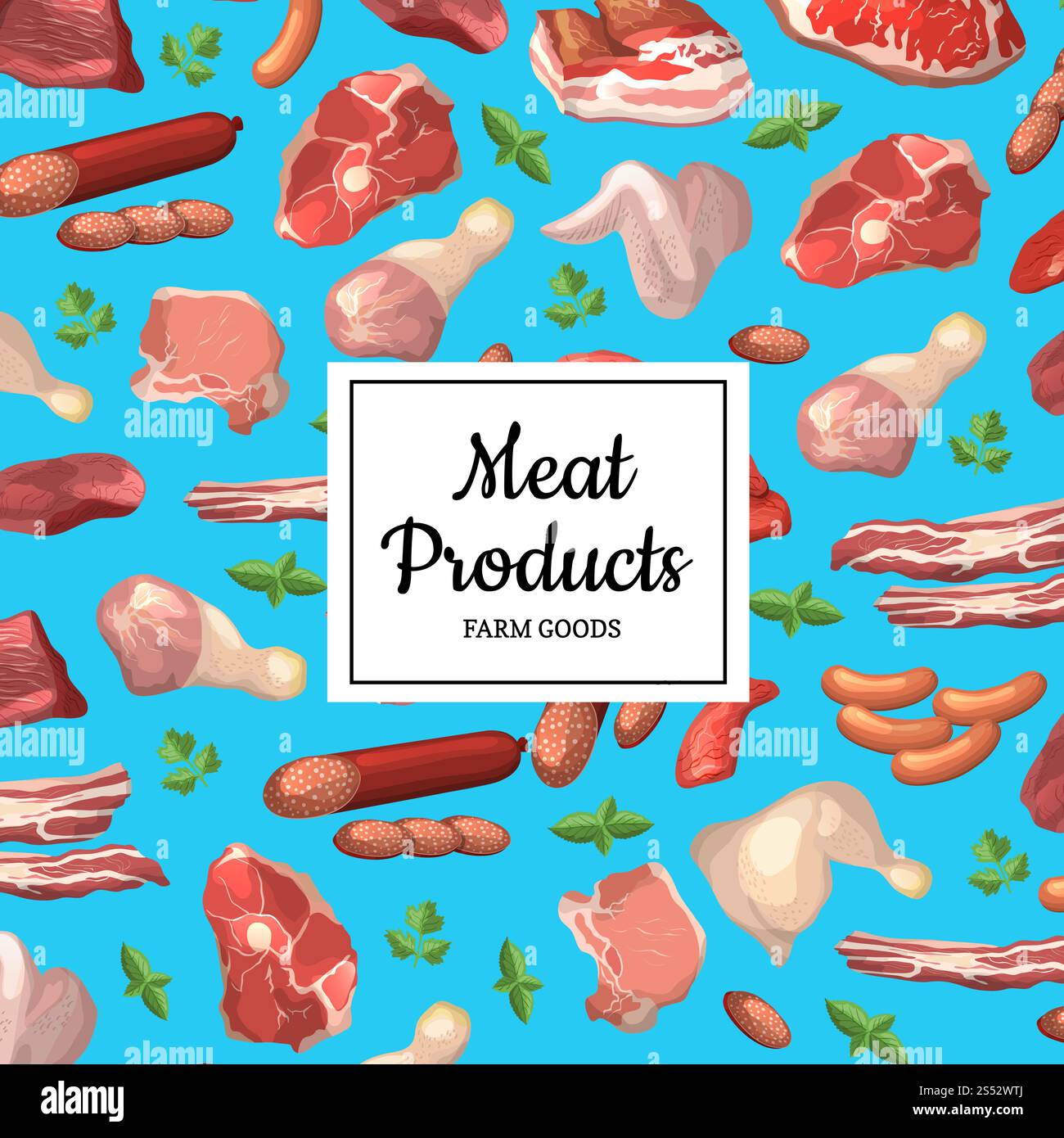 Vector cartoon meat elements background illustration with place for ...