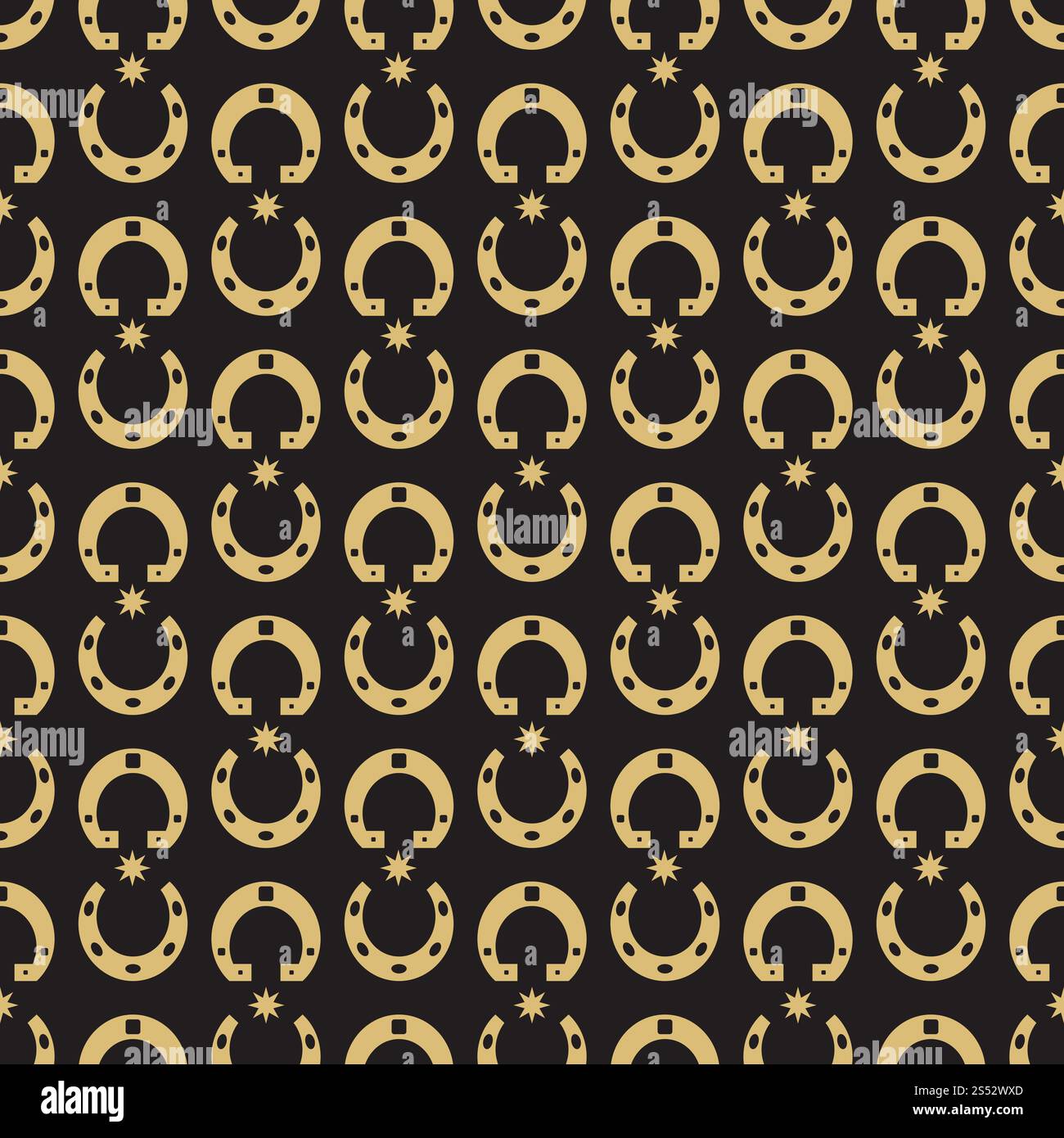 Gold horse shoe and stars seamless pattern background. Vector ...