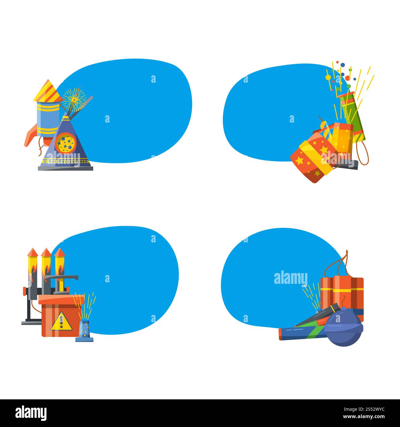 Vector set of stickers with place for text with cartoon pyrotechnics ...