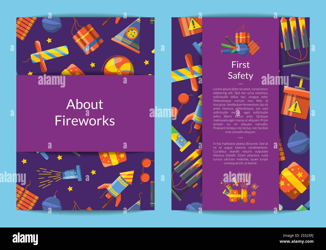 Vector cartoon pyrotechnics card, flyer or brochure template for ...