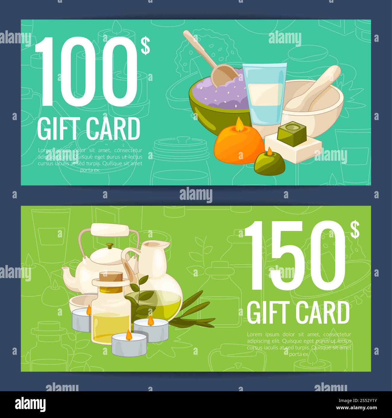 Vector discount or gift card voucher templates with cartoon beauty and ...