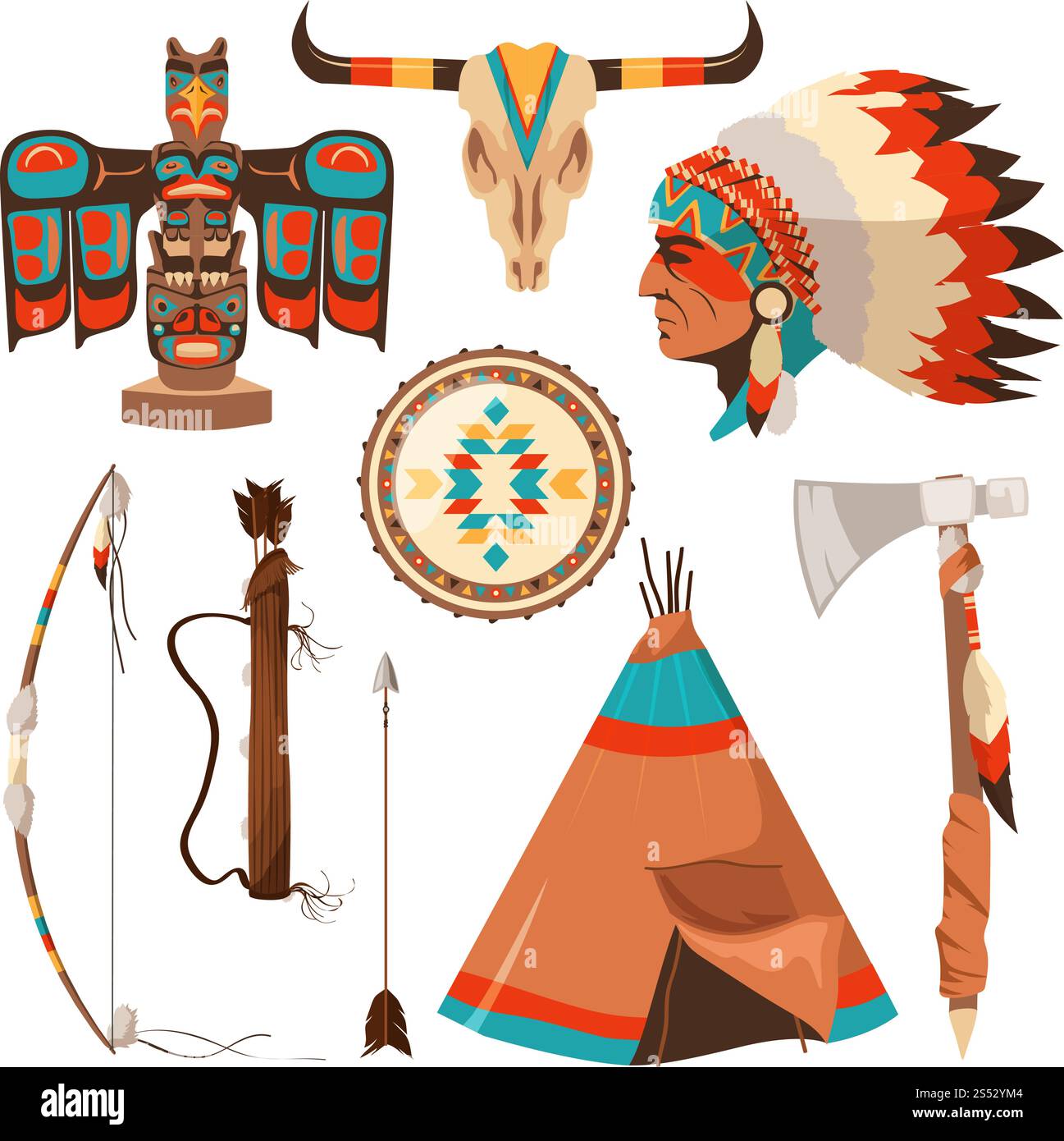 Vector symbols set of american indians. American native tribal ...