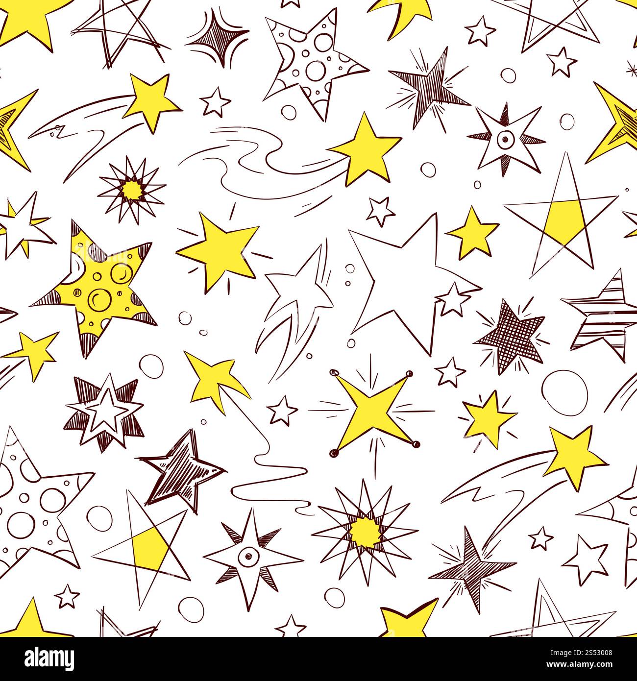 Seamless pattern with illustrations of hand drawn stars. Vector star ...