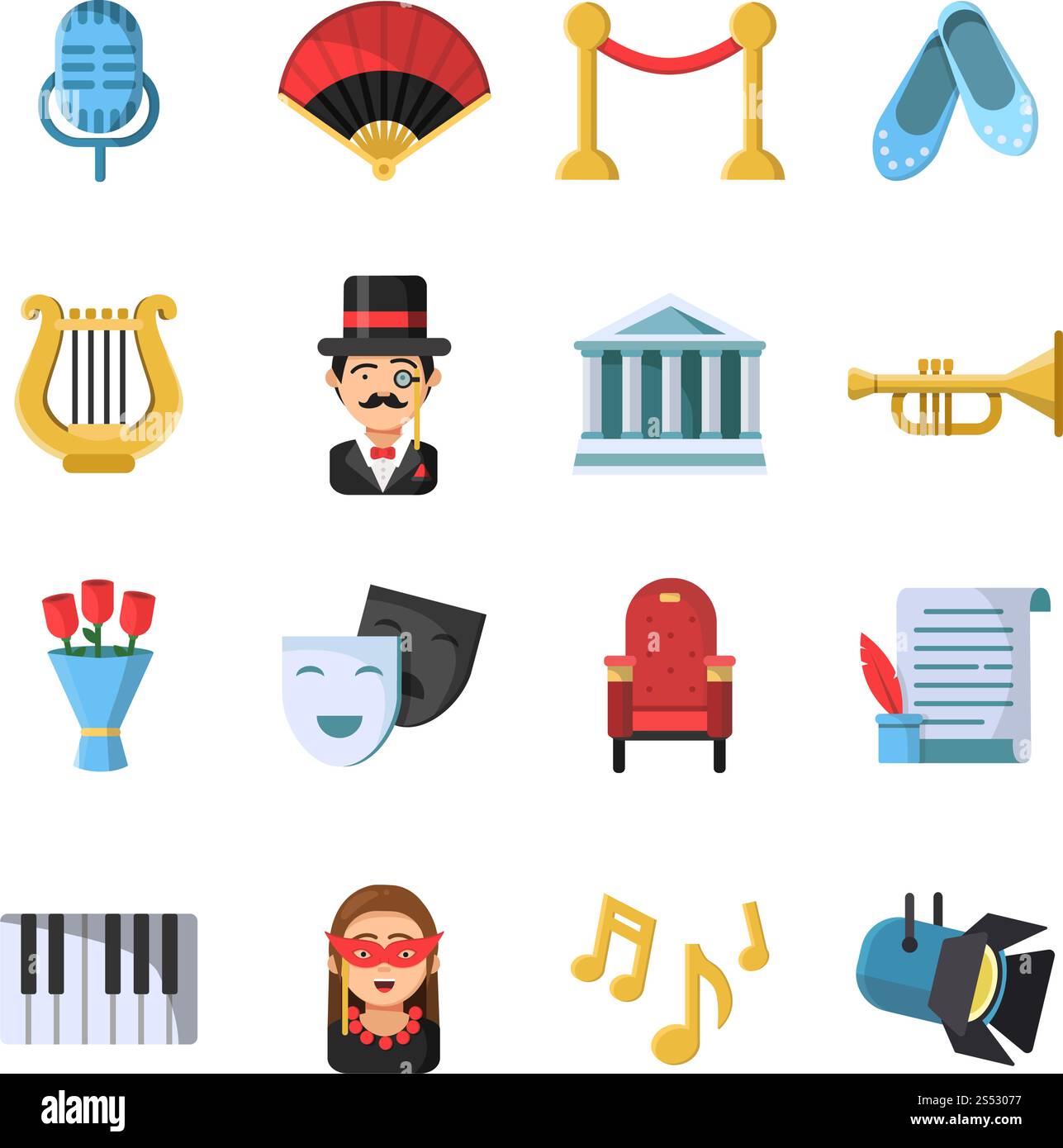 Culture symbols. Masks and others theatre icon set. Vector theater and ...