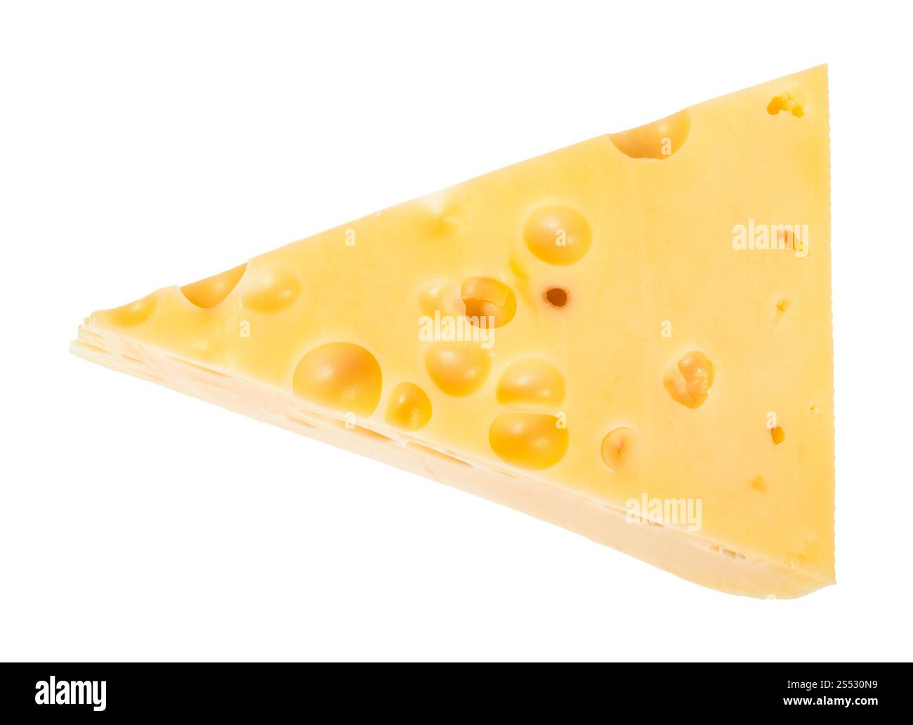triangular piece of yellow semi-hard cows milk swiss cheese with ...