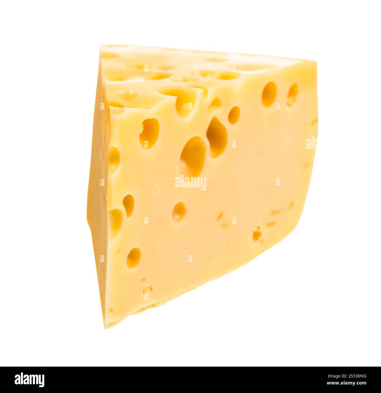 triangular slice of yellow semi-hard cow's milk swiss cheese with ...