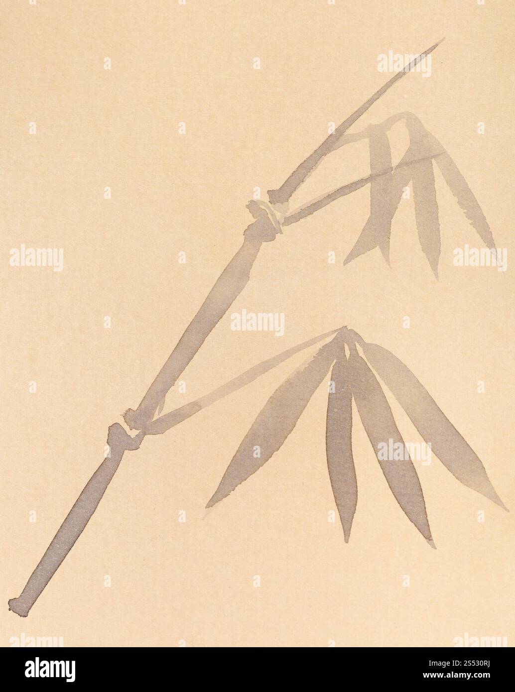 training drawing in sumi-e (suibokuga) style - twig of bamboo ...