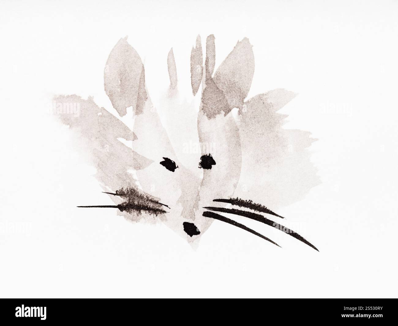 training drawing in sumi-e (suibokuga) style - muzzle of the mouse ...