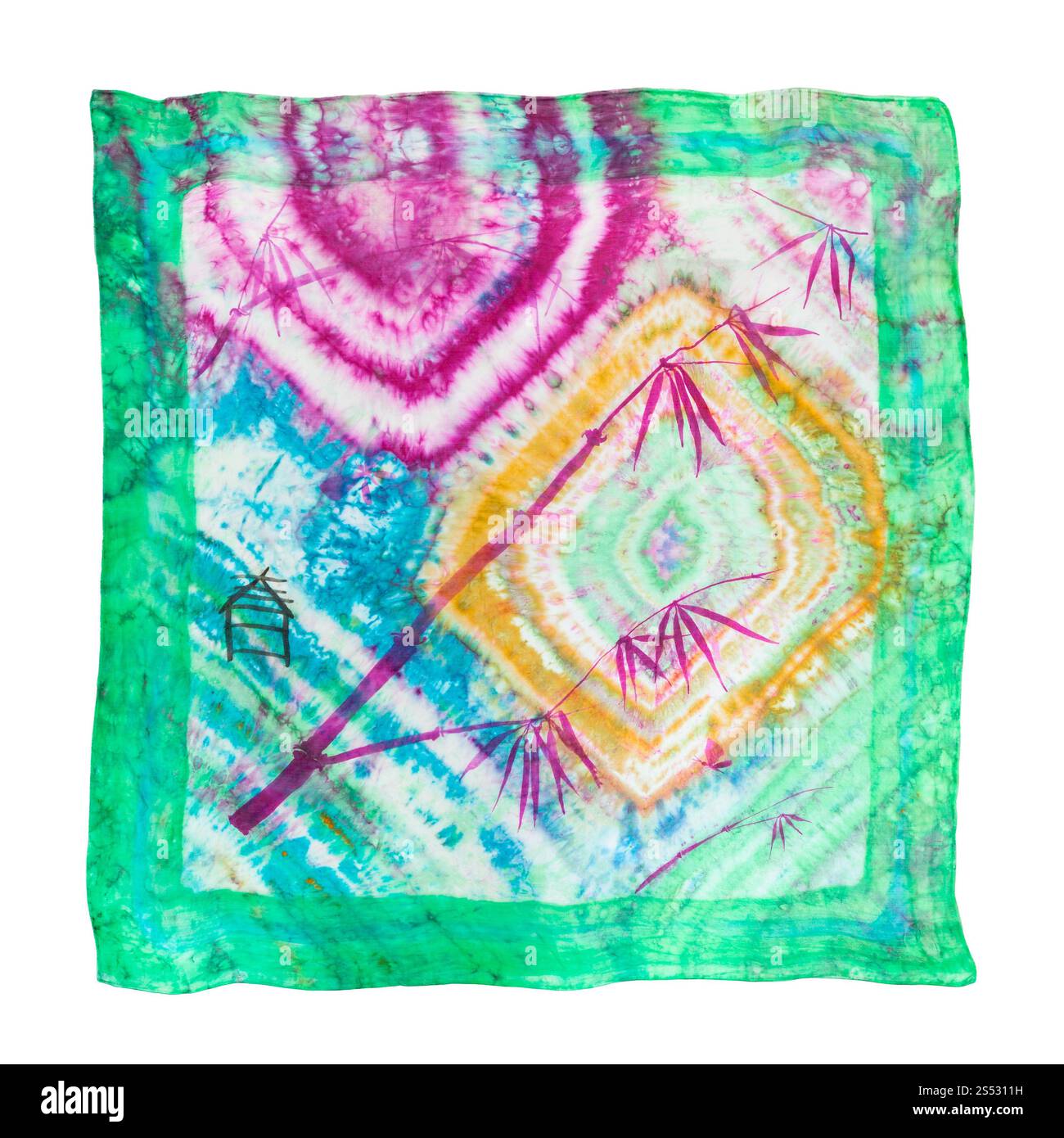 silk scarf handpainted in batik technique with picture of bamboo in ...