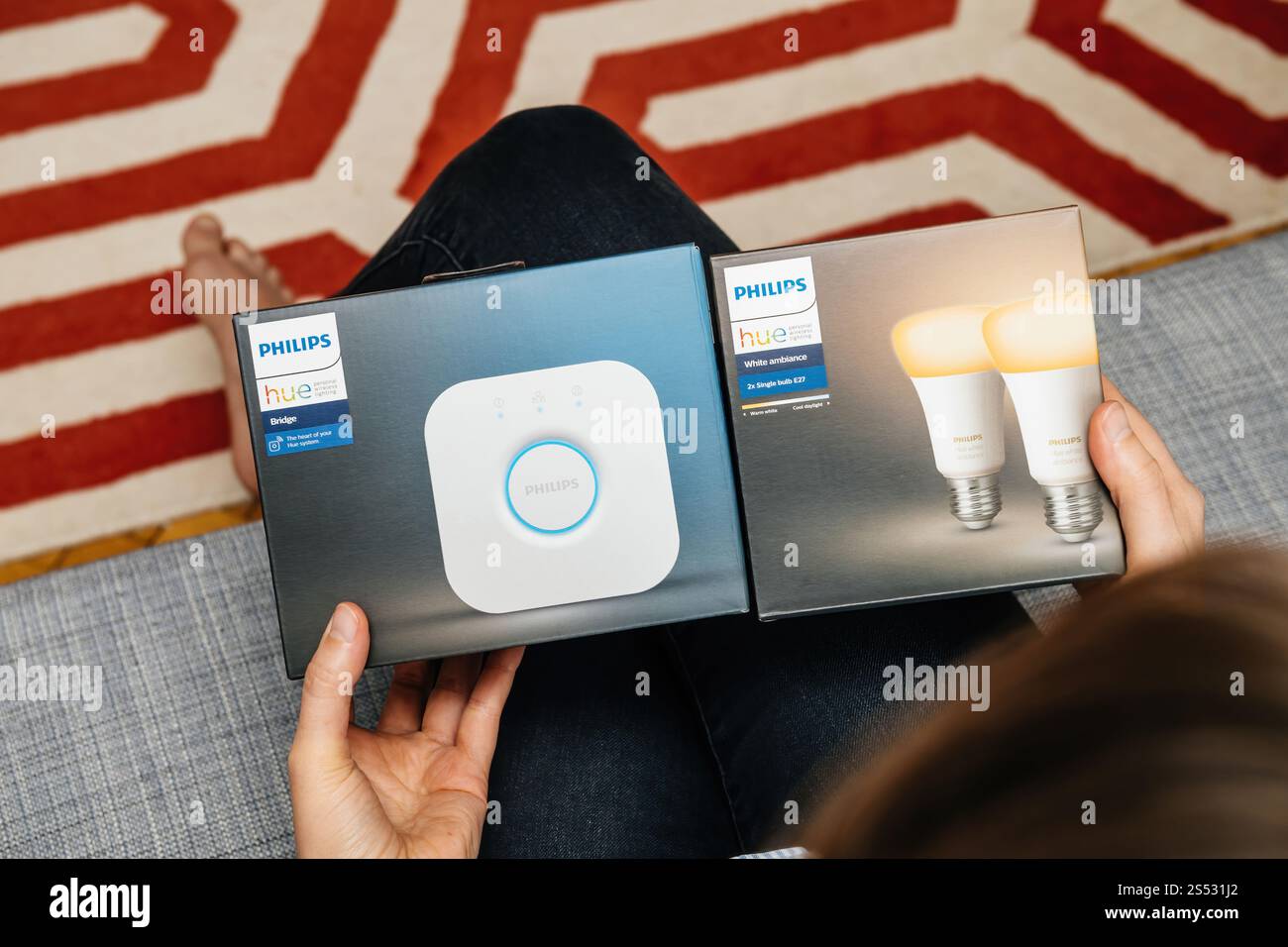 Paris, France - Aug 16, 2020: Side-by-side comparison of Philips Hue ...