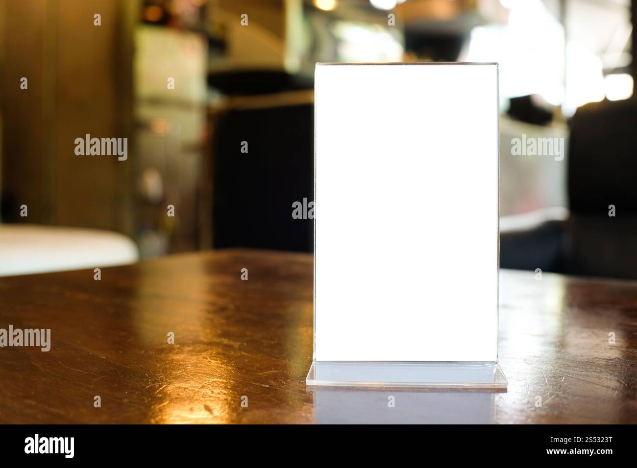 Menu frame space for text marketing promotion standing on wood table in ...