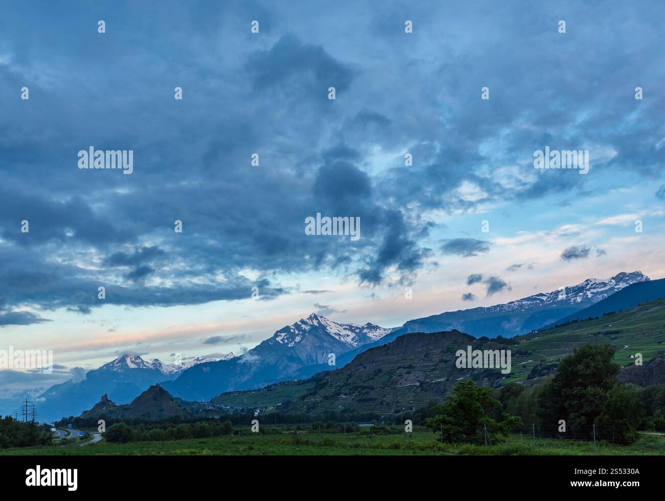 Alps mountain summer morning view with Castles Tourbillon and Montorge ...