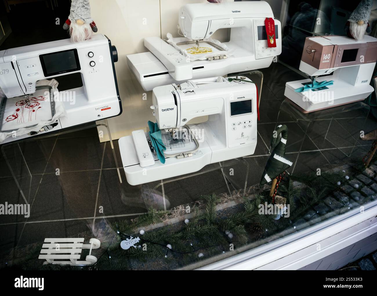 Aachern, Germany - Jan 3, 2025: A variety of sewing machines, including ...