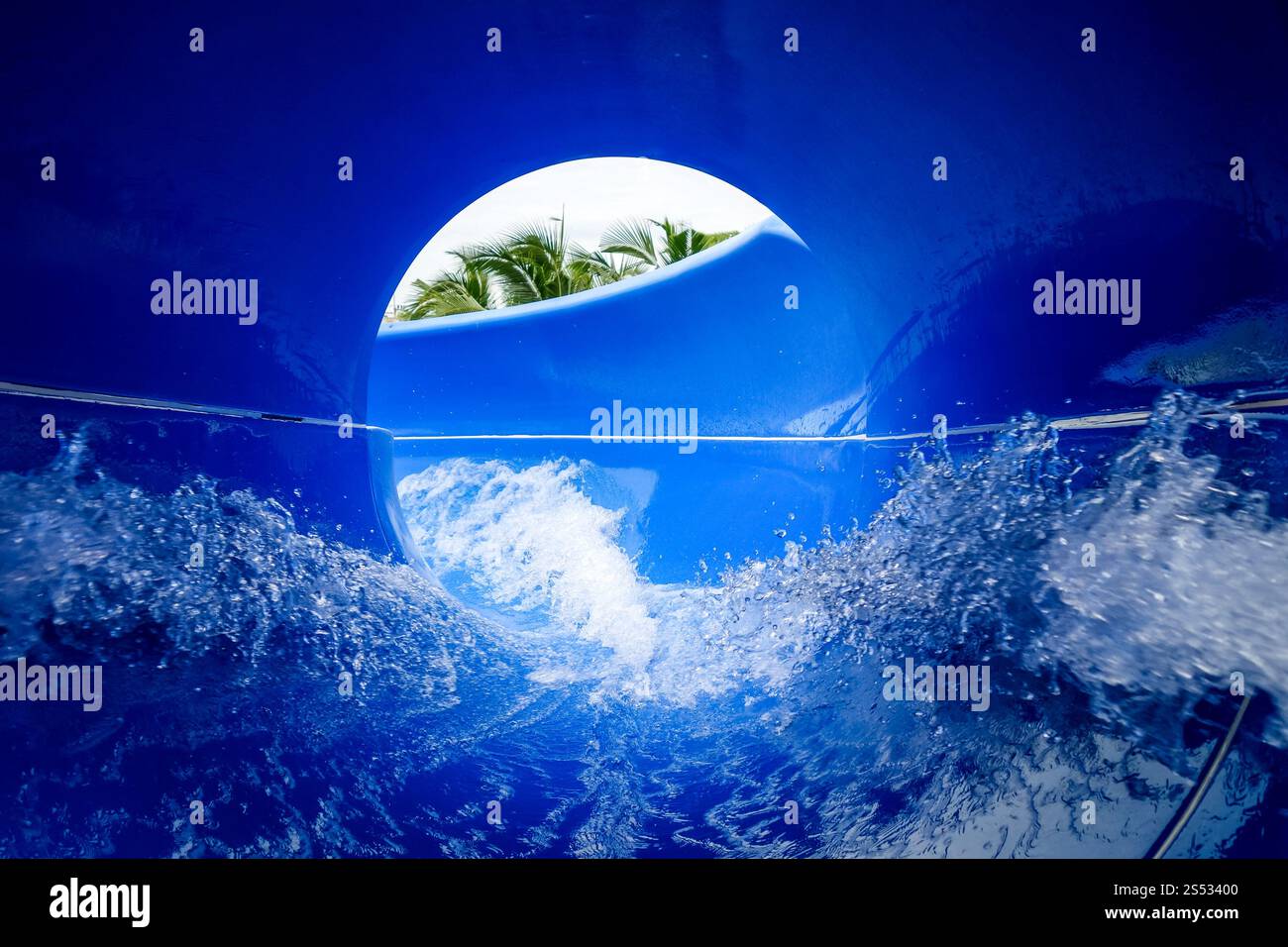 Inside view of a water slide in aquapark. Water slide in aquapark Stock ...
