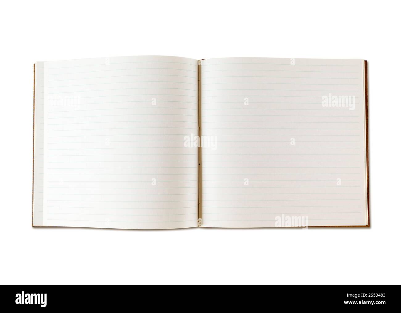 Open blank notebook mockup, isolated on white. Top view. Open blank notebook isolated on white ...