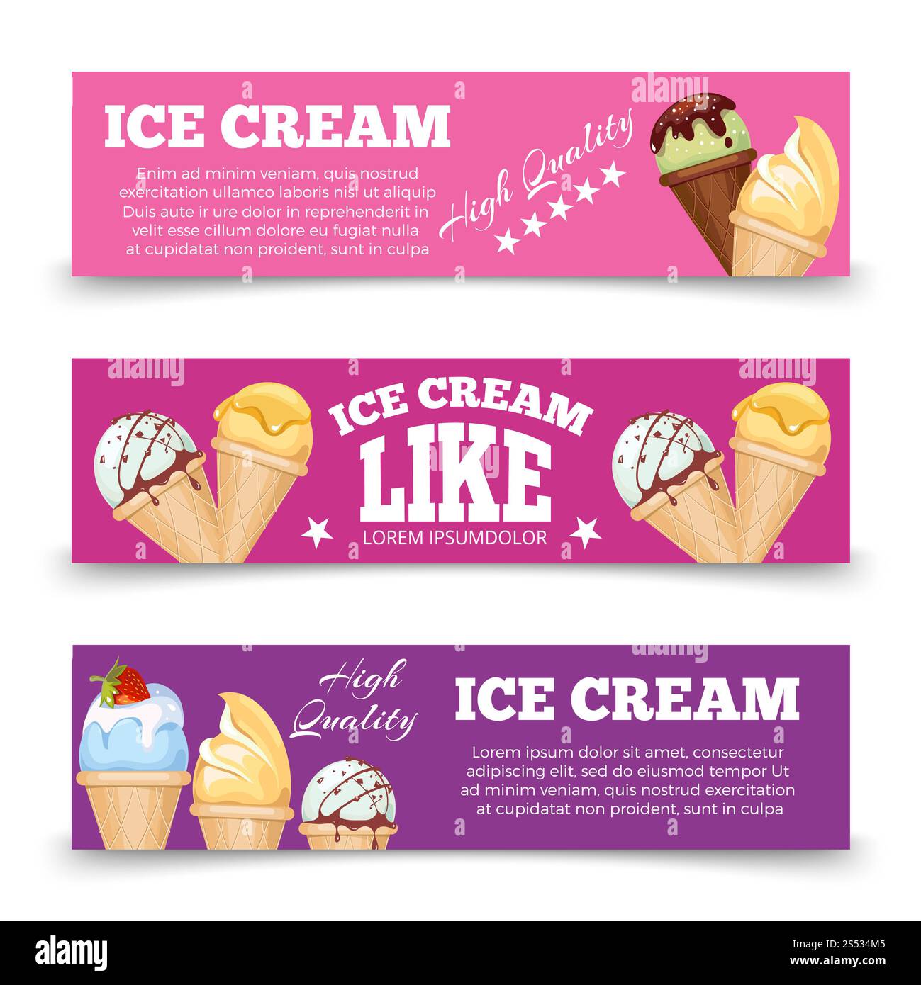 Colorful ice cream banners template set. Ice cream sweet food banner ...