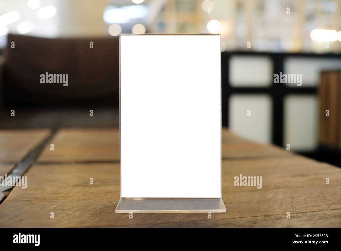 Menu frame space for text marketing promotion standing on wood table in ...