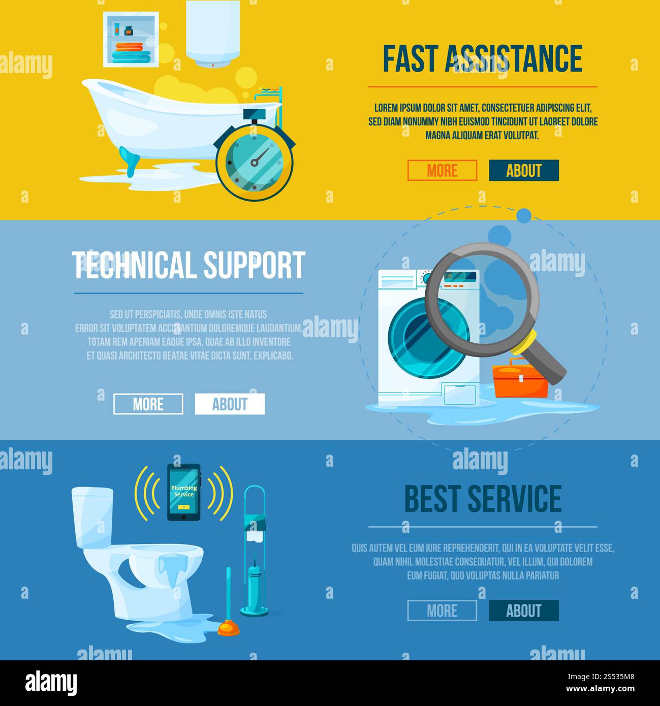 Plumbing works. Toilet, bathroom and kitchen water pipelines. Vector ...