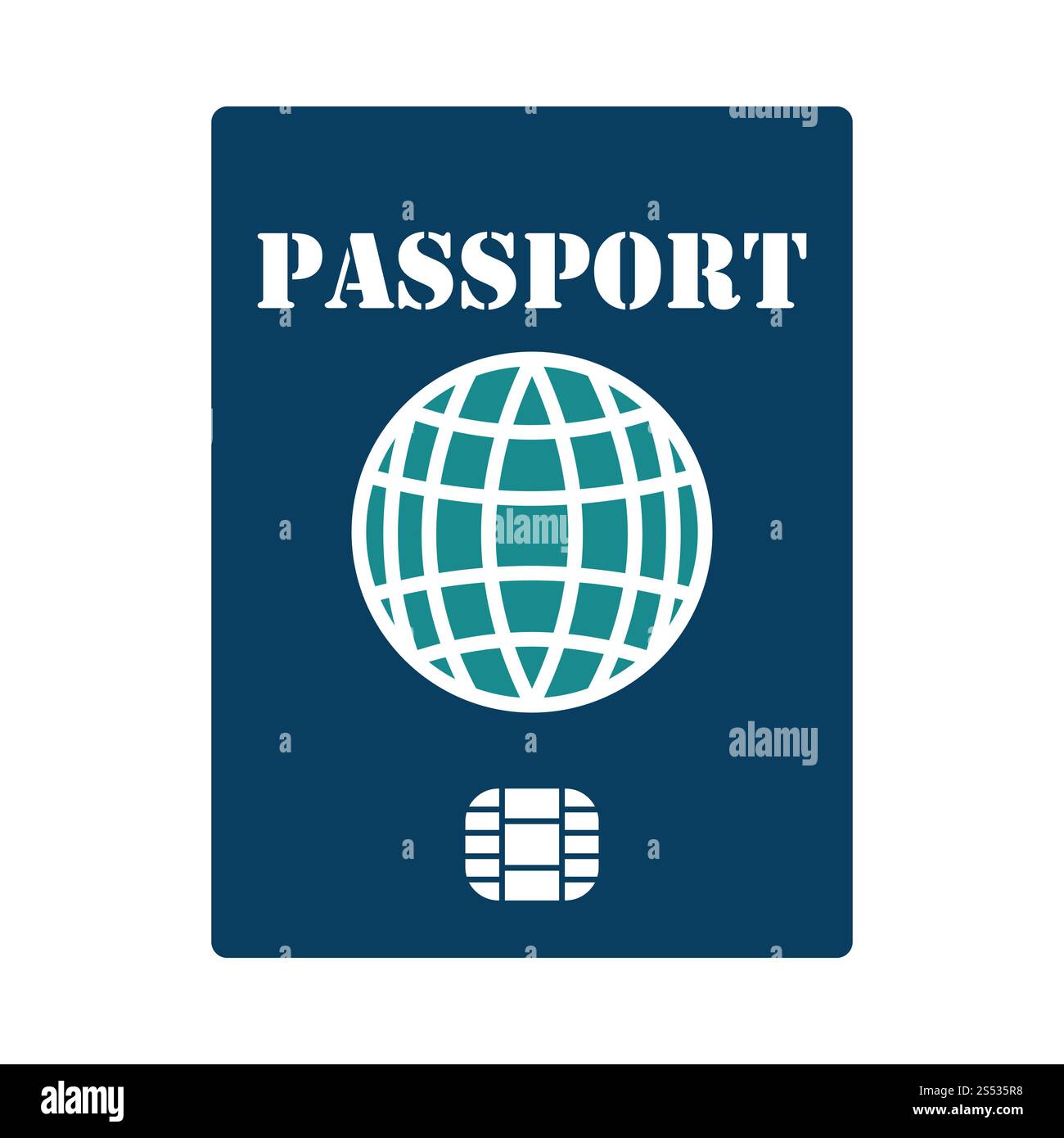 Passport with chip icon. Stencil in blue and yellow tone. Vector ...