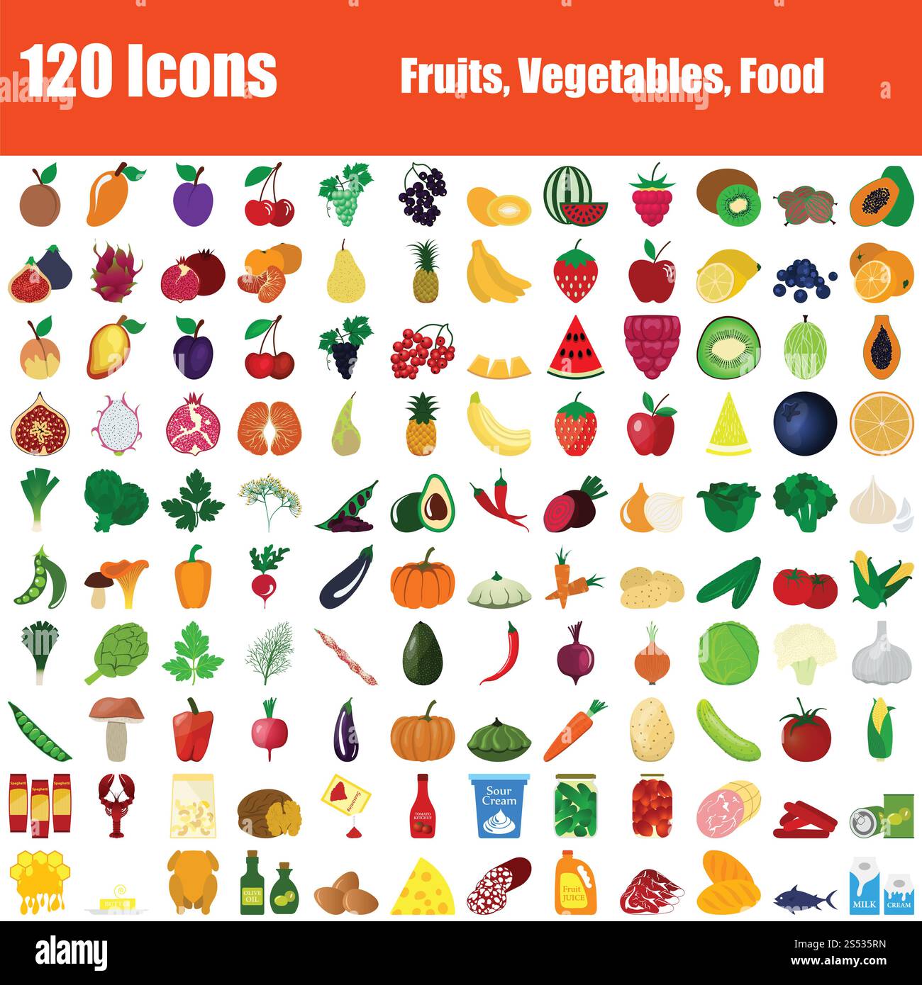 Set of 120 icons fruit hi-res stock photography and images - Alamy