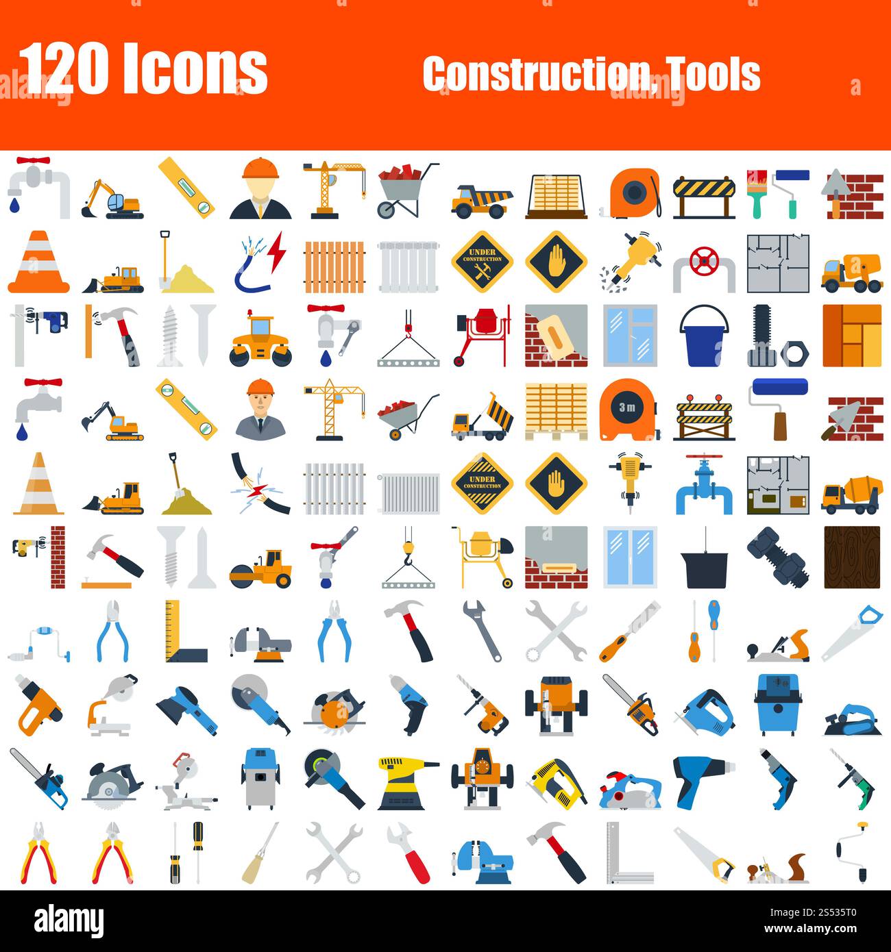 Set of 120 Icons. Construction and Tools themes. Color Flat Design ...