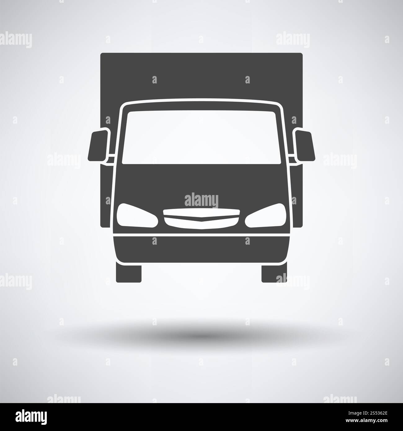 Van truck icon front view on gray background, round shadow. Vector ...