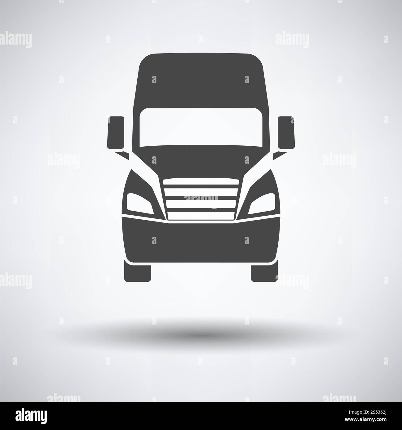 Truck icon front view on gray background, round shadow. Vector ...