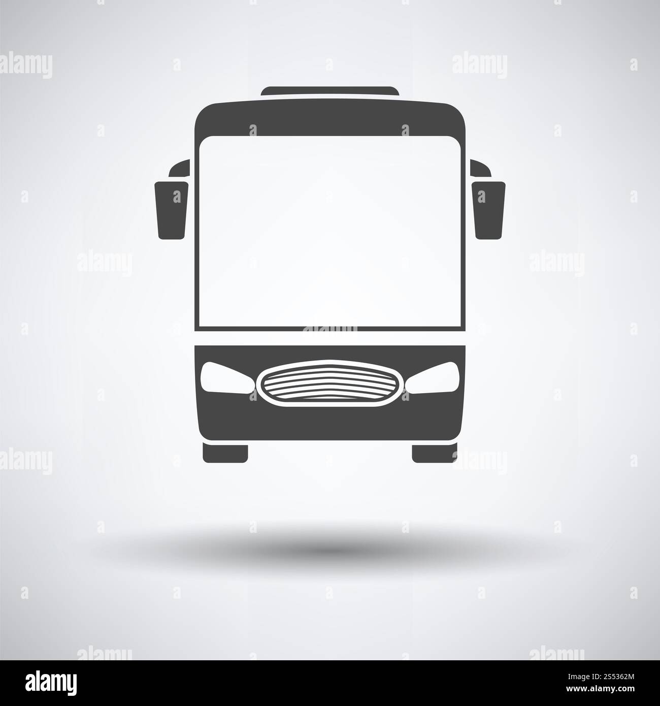 Tourist bus icon front view on gray background, round shadow. Vector ...
