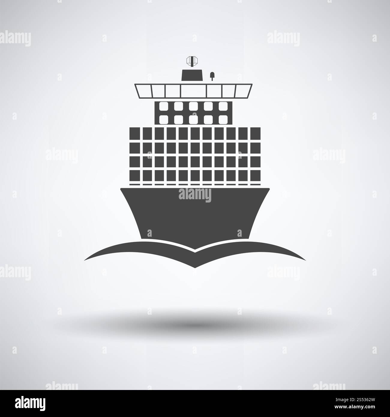 Container ship icon front view on gray background, round shadow. Vector ...